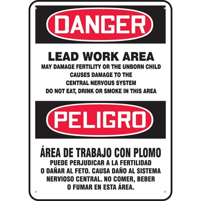 Bilingual Danger Safety Sign Lead Work Area Metal 12X8 Inch Rust Free ...
