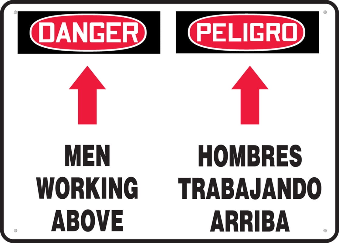 Bilingual Danger Safety Sign Men Working Above Warning Tin Sign Home ...