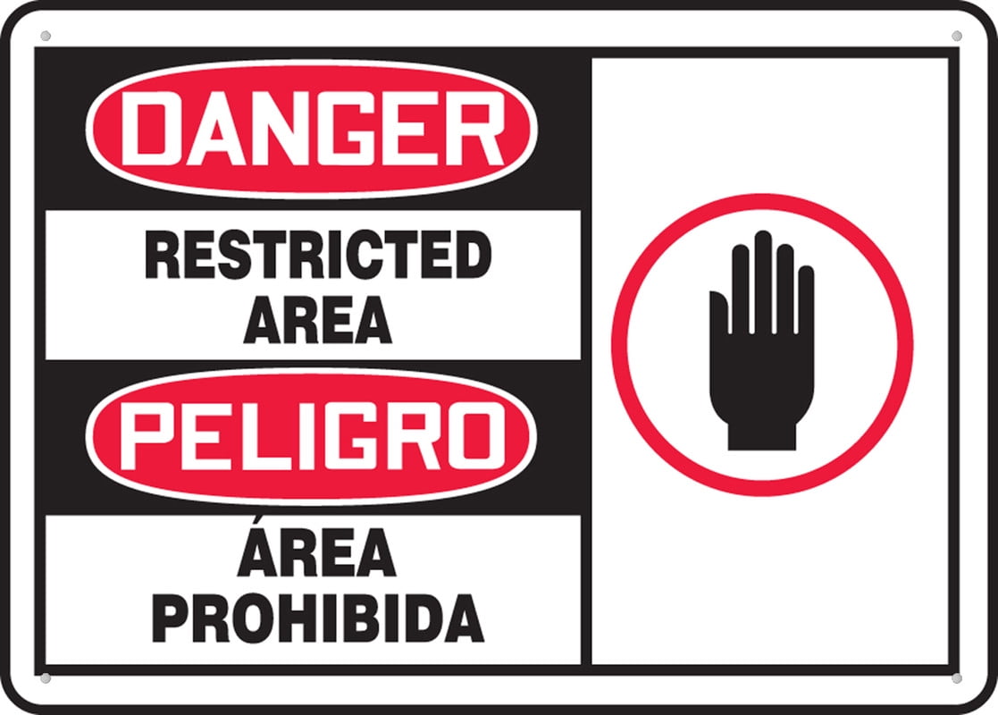 Bilingual Danger Safety Sign Restricted Area 8X12 Inch Rust Free ...