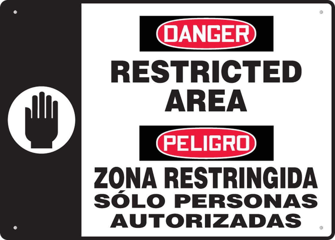 Bilingual Danger Safety Sign Restricted Area For Home 12X8 Inch Rust ...