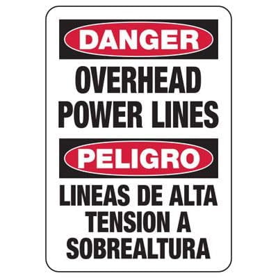 Bilingual Danger Signs - Overhead Power Lines Safety & Compliance Signs ...
