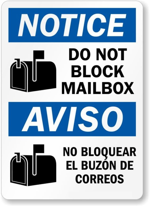 Bilingual Dont Block Mailbox Aluminum Weatherproof 8" x 12" Sign P2333b ...