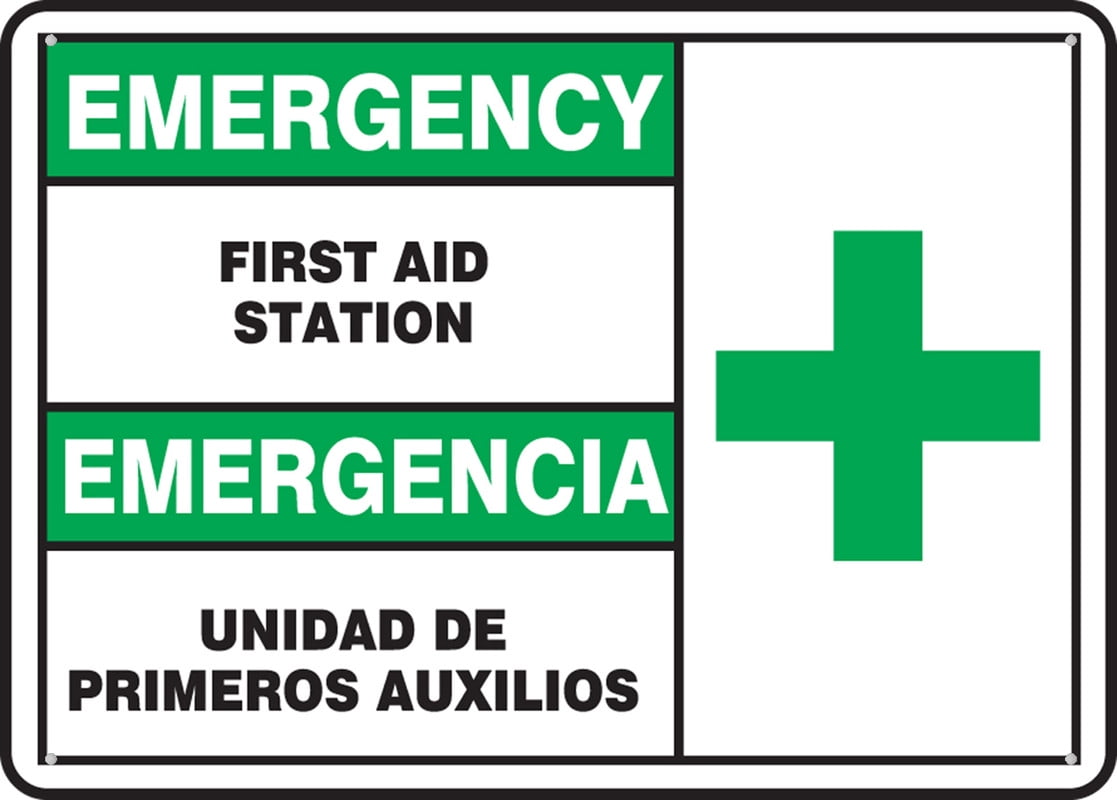 Bilingual Emergency Safety Sign First Aid Station For Business 8"X12 ...