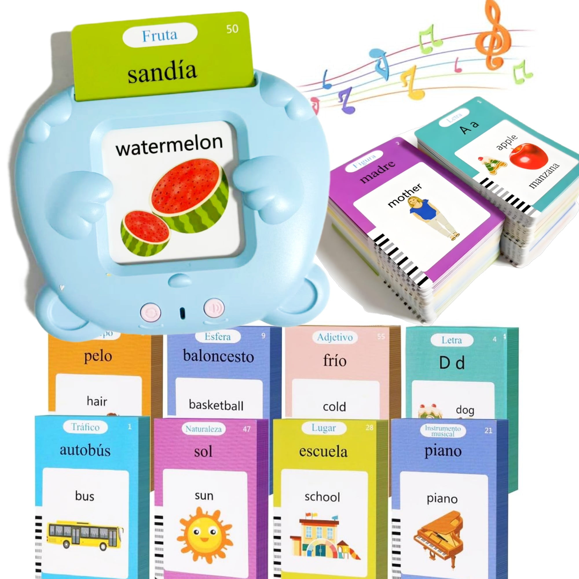 Bilingual English & Spanish Talking Flash Cards for Kids 3-8 Years, 255 ...
