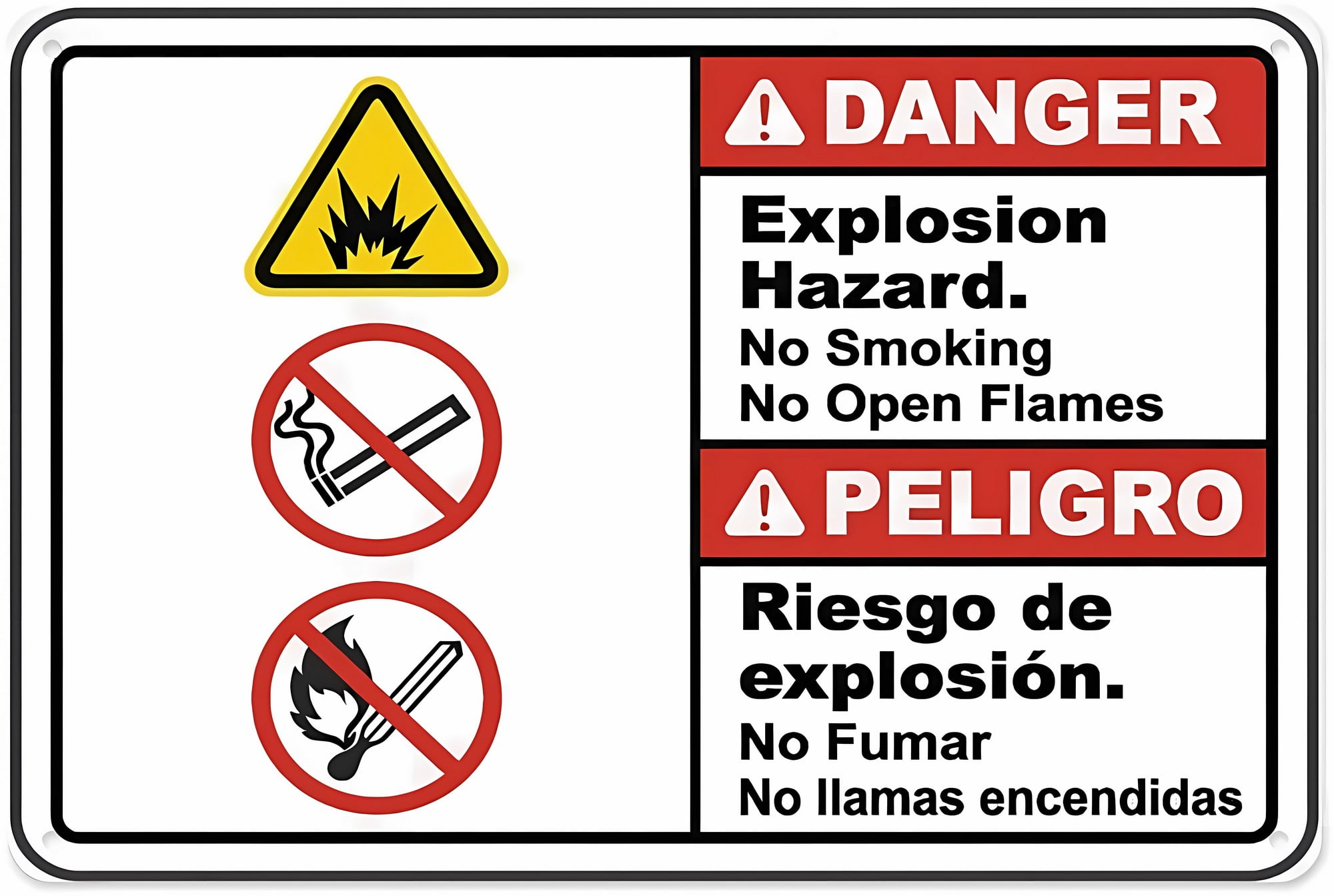 Bilingual Explosion Hazard No Smoking Sign - 12×8 Inches, Aluminum Tin ...