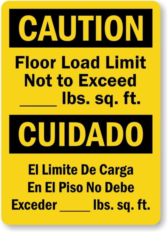 Bilingual Floor Load Limit Aluminum Weatherproof 8" x 12" Sign P2421b ...