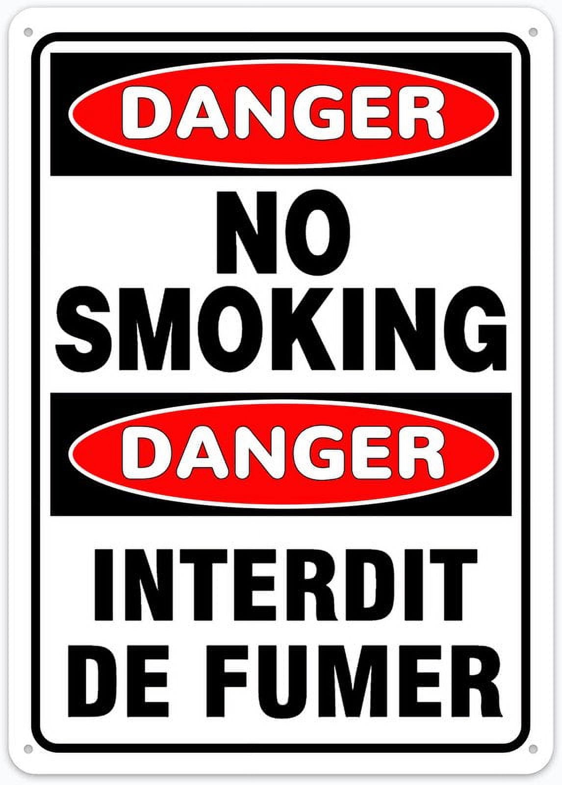 Bilingual French Danger Sign No Smoking Retro Metal Tin Signs 12X8 Inch ...
