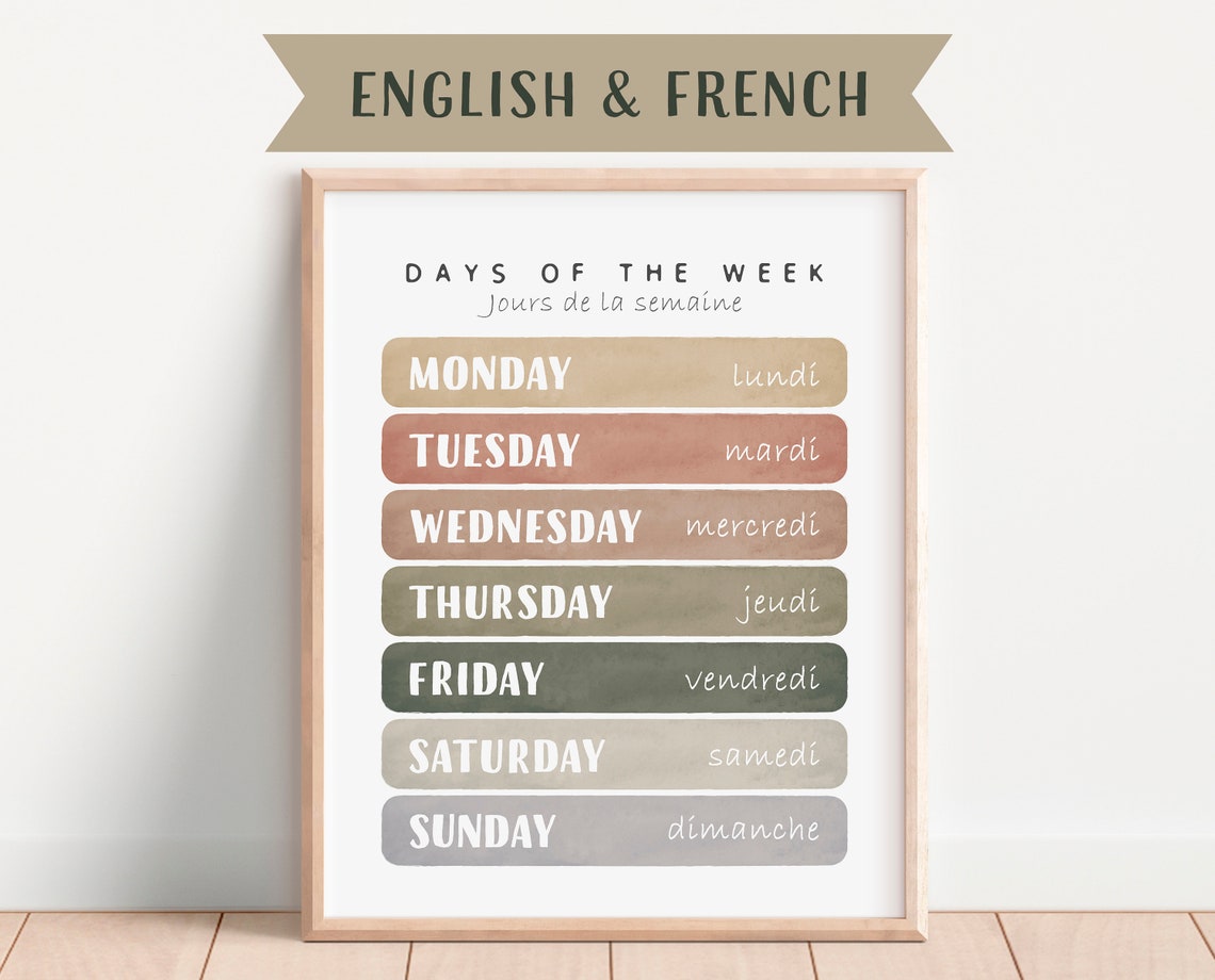 Bilingual French Educational Poster, Playroom Educational Poster ...
