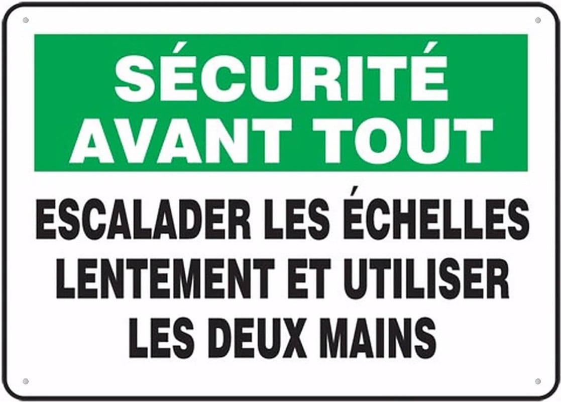 Bilingual French Sign Ladder Safety 12 X 8 Inch Metal Sign, Rustproof ...