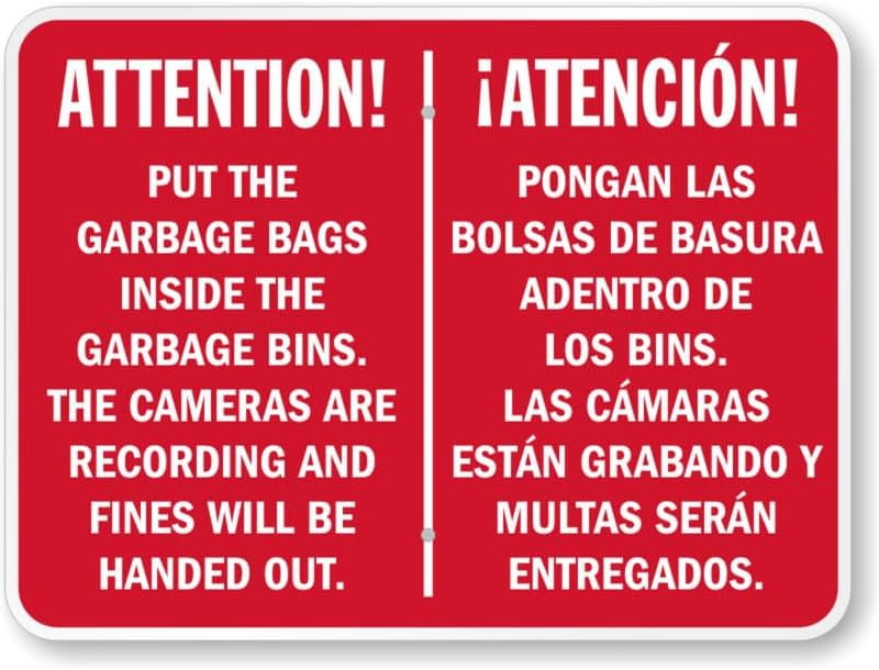 Bilingual Garbage Bags Rules Aluminum Weatherproof 8" x 12" Sign P2426b ...