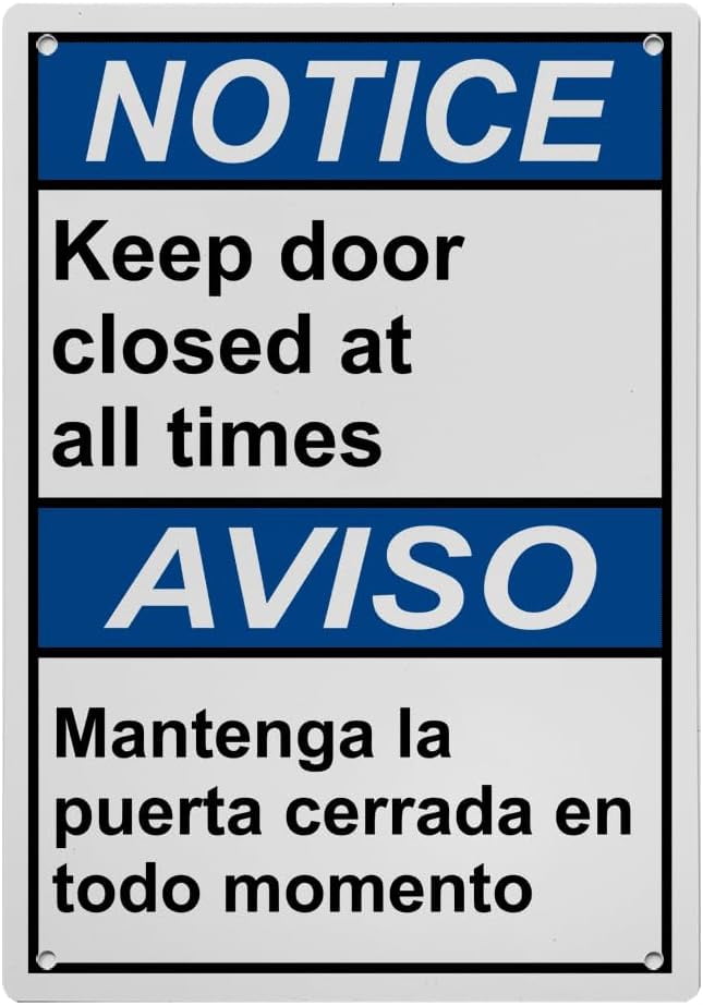 Bilingual Keep Door Closed At All Times Sign (Mantenga la puerta ...