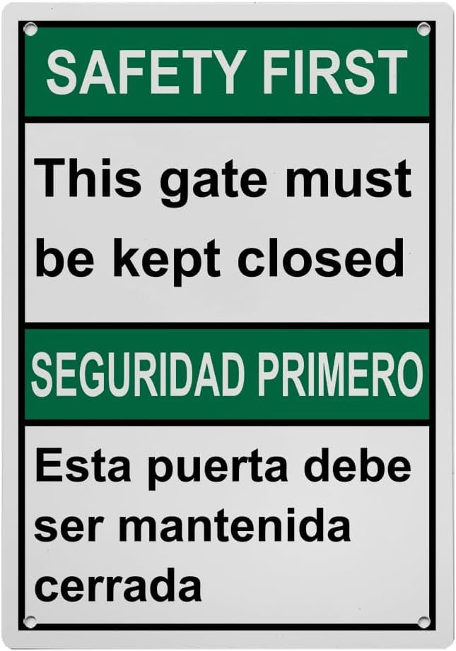 Bilingual Keep Gate Closed Sign (Esta puerta debe ser mantenida cerrada ...