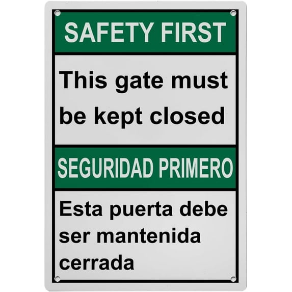 Bilingual Keep Gate Closed Sign (Esta puerta debe ser mantenida cerrada ...
