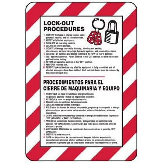 Bilingual Lock-out Procedure Sign Safety & Compliance Signs/OSHA & ANSI ...