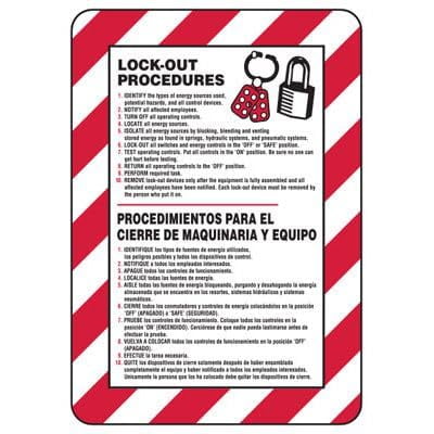 Bilingual Lock-out Procedure Sign Safety & Compliance Signs/OSHA & ANSI ...