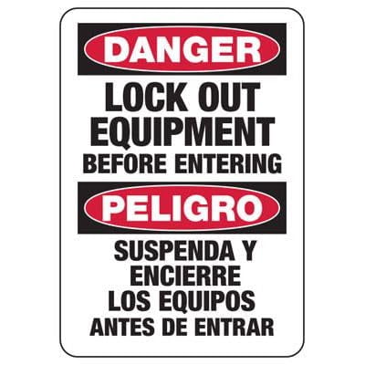 Bilingual Lockout Signs - Danger Lockout Equipment Before Entering ...