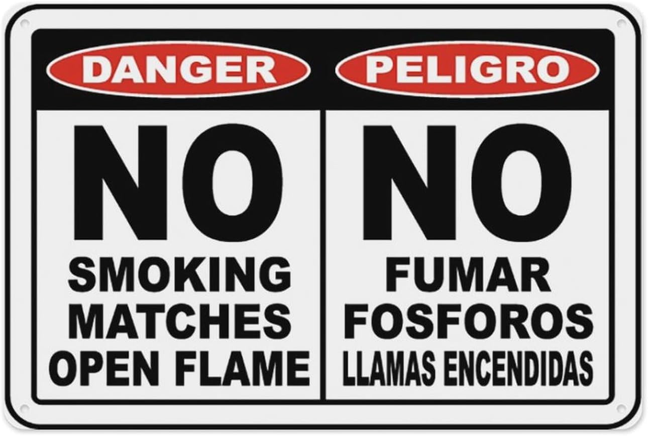 Bilingual No Smoking Matches Open Flame Sign 8"x12" - Aluminum Tin ...