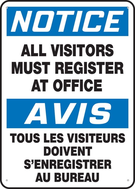 Bilingual Notice Safety Sign All Visitors Must Register At Office ...