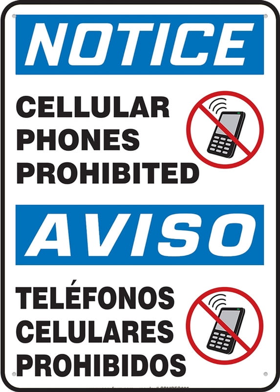 Bilingual Notice Safety Sign Cell Phones Prohibited For House 12" X 8 ...