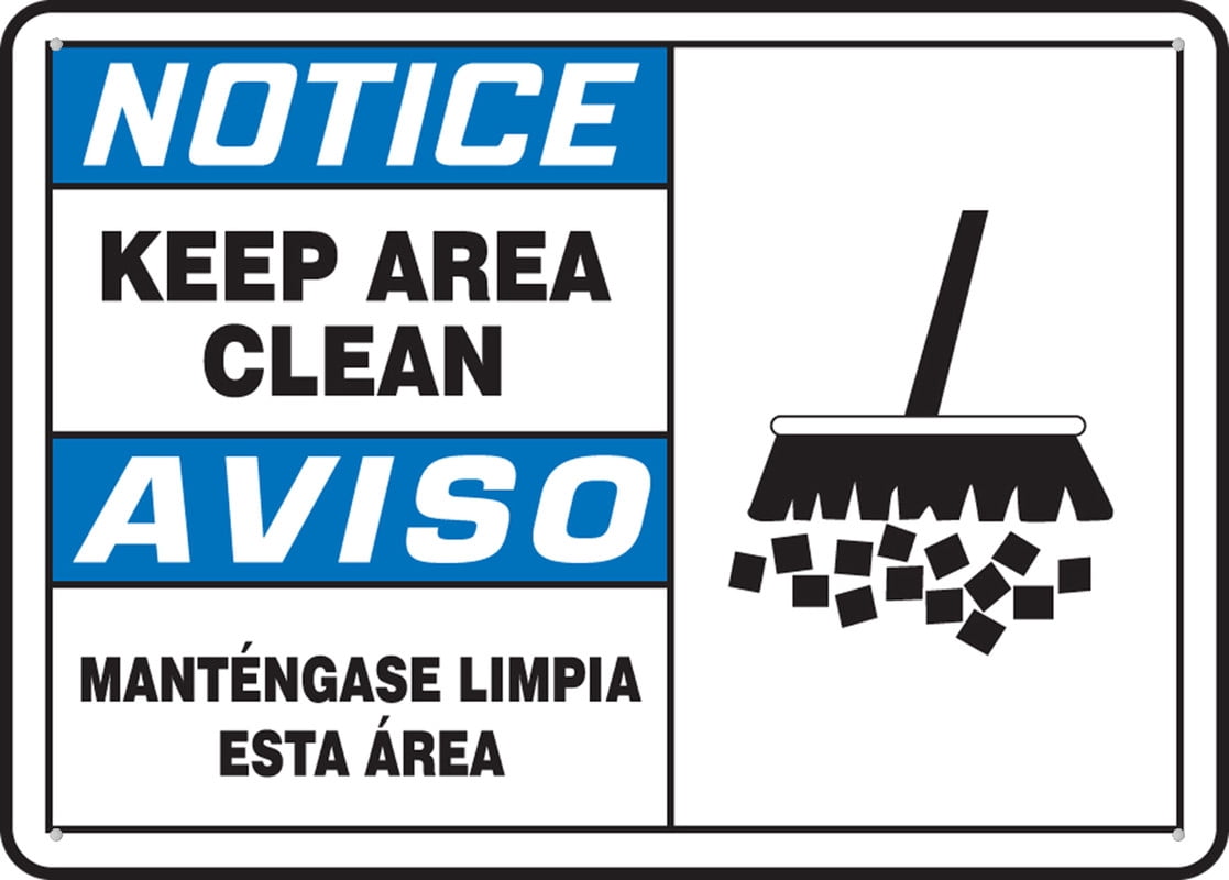 Bilingual Notice Safety Sign Keep Area Clean Graphic For House Door ...