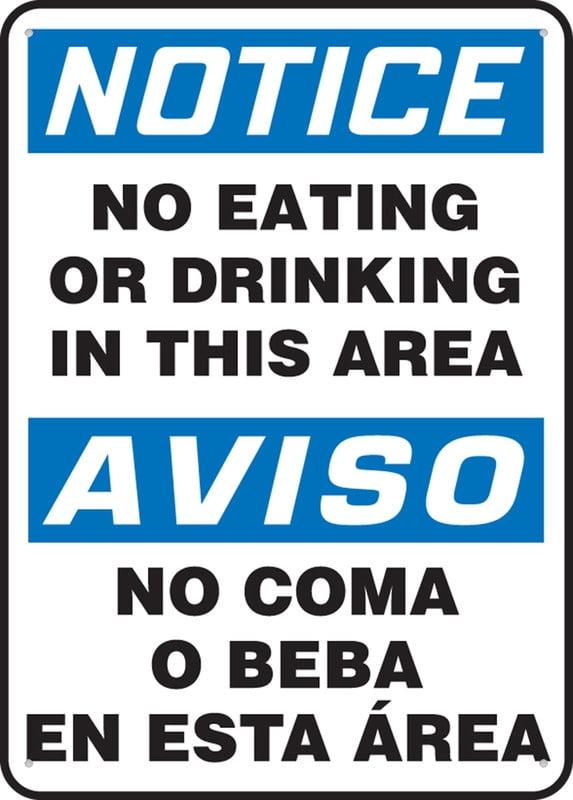Bilingual Notice Safety Sign No Eating Or Drinking In This Area ...