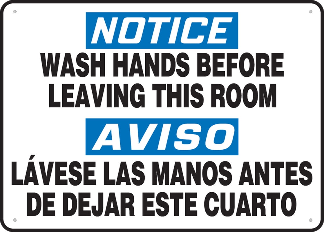 Bilingual Notice Safety Sign Wash Hands Before Leaving This Room 8"X12 ...