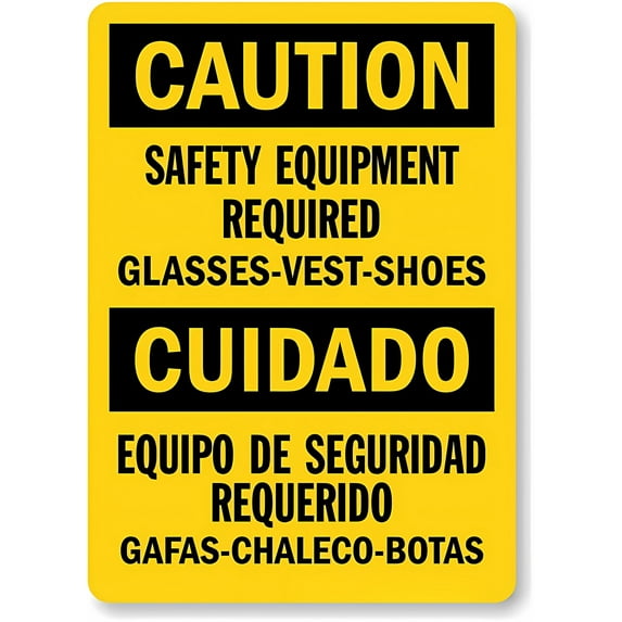 Bilingual OSHA Caution Safety Equipment Required 8"x12" Metal Sign ...