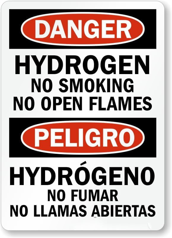 Bilingual OSHA Danger Hydrogen No Smoking No Open Flames Metal Tin Sign ...