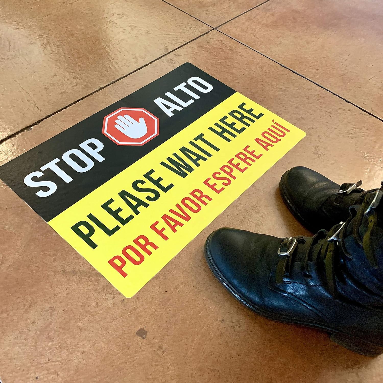 Bilingual Social Distancing Floor Decal - Safety Floor Sign Sticker ...