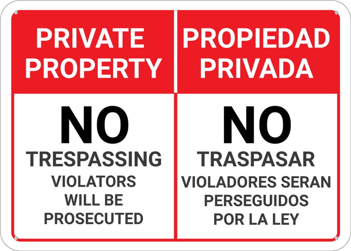 Bilingual Spanish Private Property Landscapee Wall Sign Outdoor Metal ...