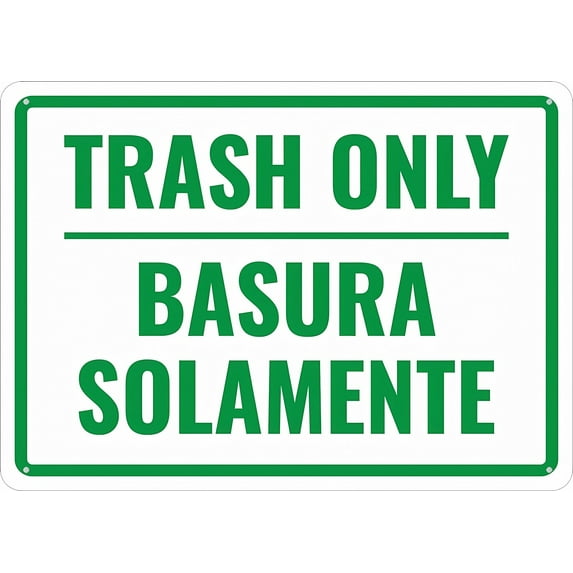 Bilingual Spanish Trash Only Green Landscape Yard Sign 12 x 8 Inches ...