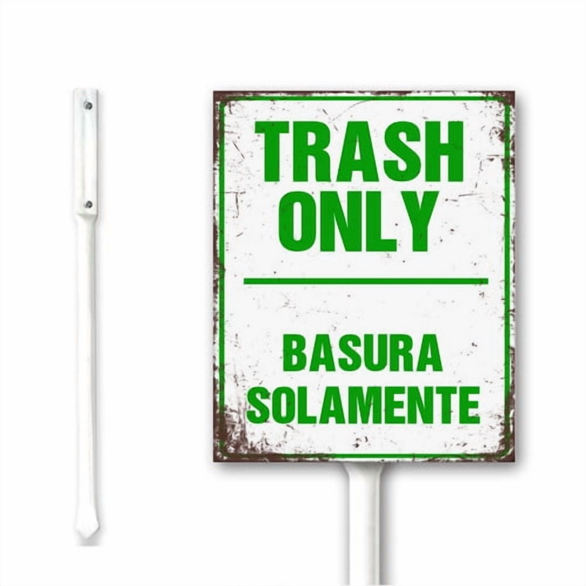 Bilingual Trash Litter Sign Basura Solamente Rustic Spanish Metal Yard ...