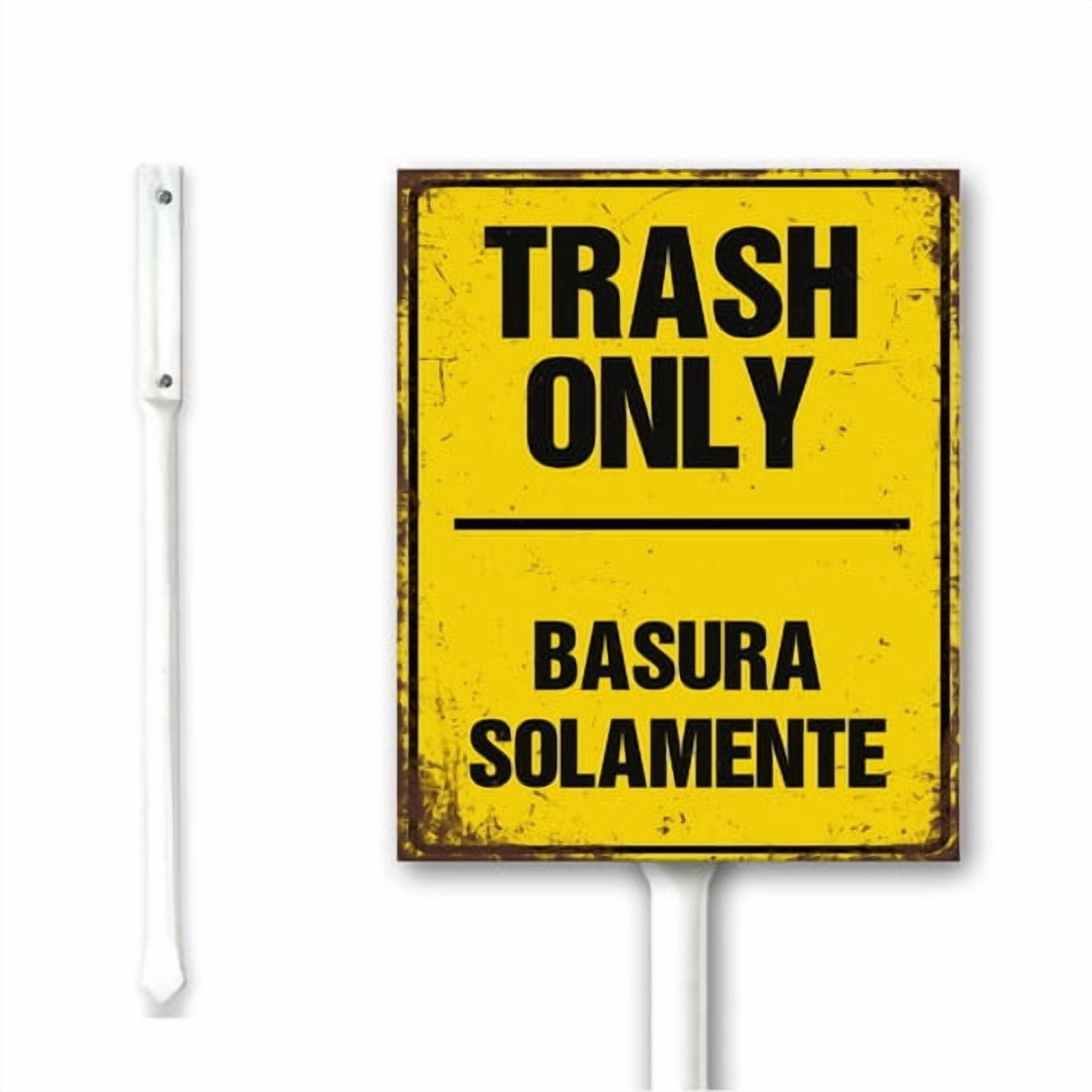 Bilingual Trash Litter Sign Basura Solamente Rustic Spanish Metal Yard ...