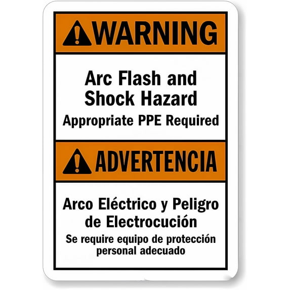 Bilingual Warning Arc Flash and Shock Hazard PPE Required Metal Sign 12 ...