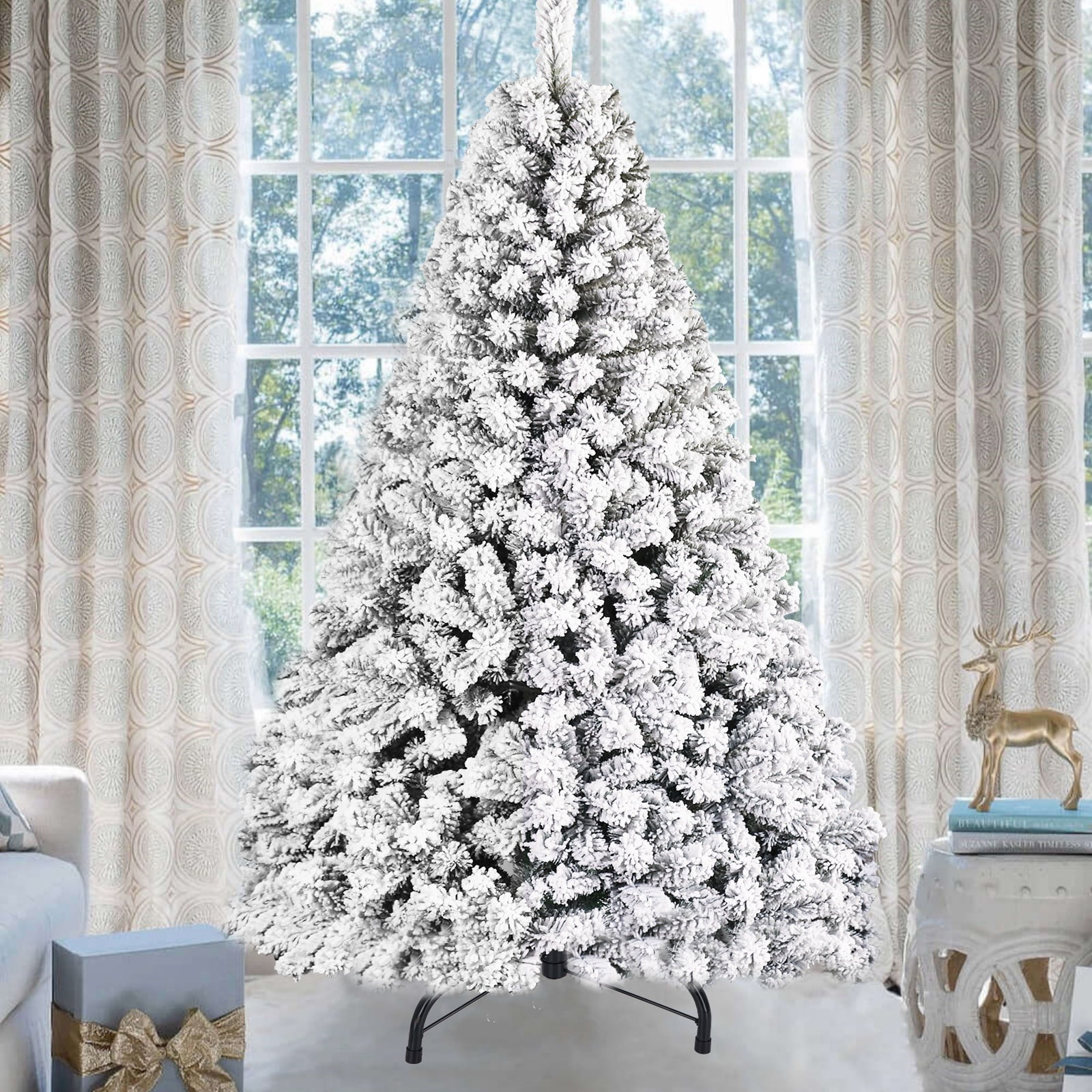 Bilivry 6ft Snow Flocked Christmas Tree with 1150 Premium Branches and ...