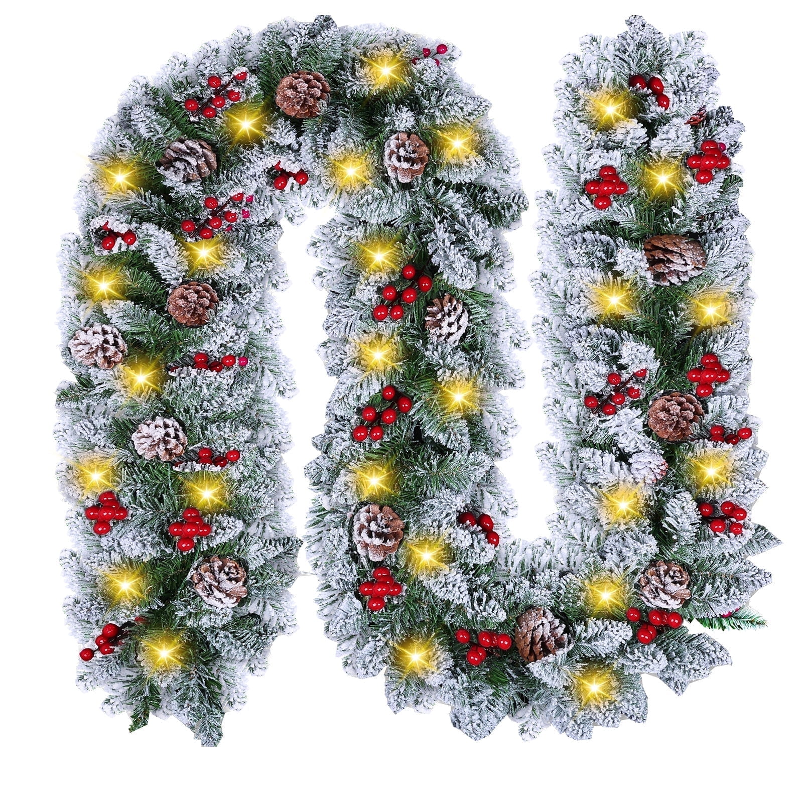 Bilivry Snow Flocked Christmas Garland, Decorated with Pine Cones ...