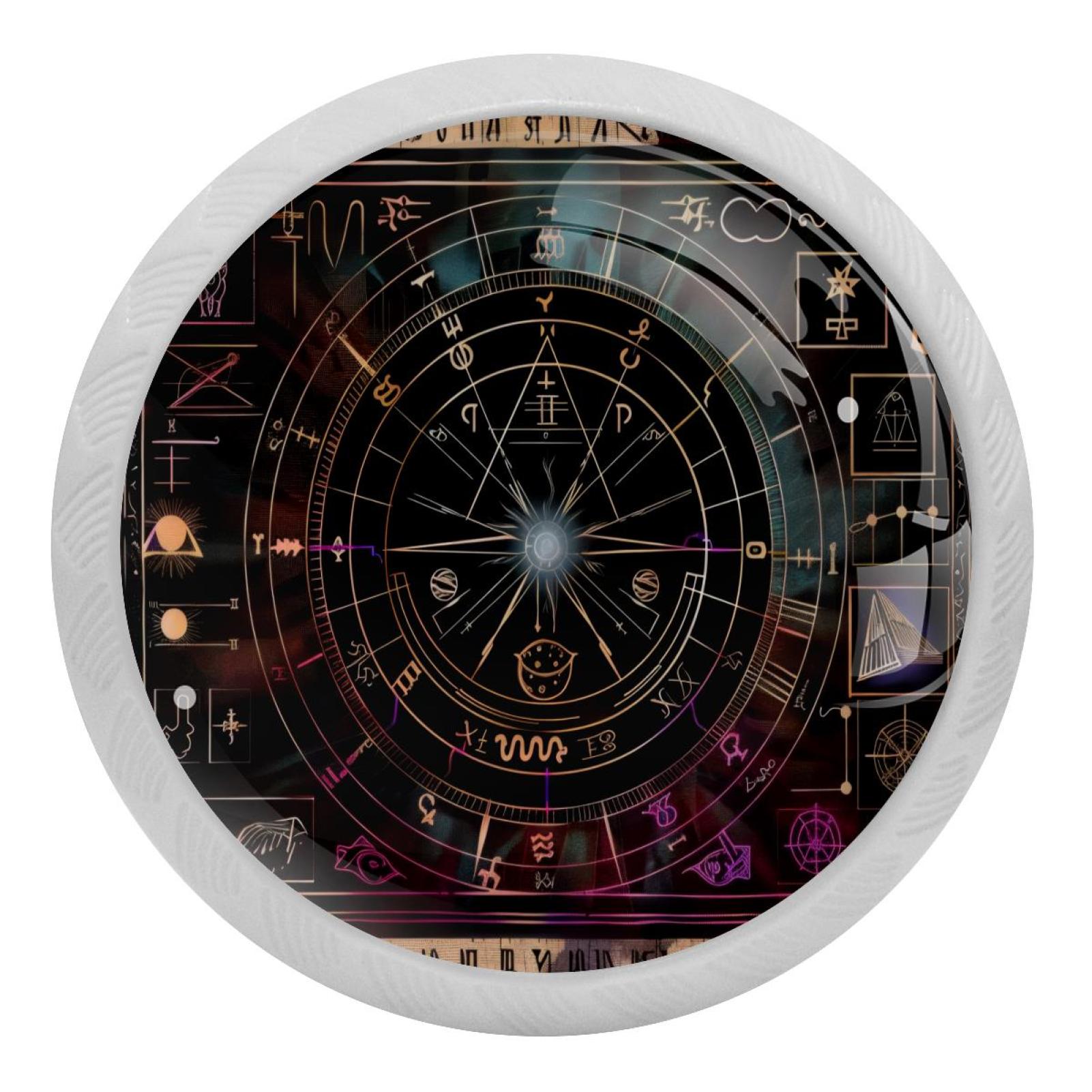 Bill Cipher Wheel Zodiac Glow in The Dark Crystal Glass Cabinet Knobs 4 Pcs Drawer Handles for ...
