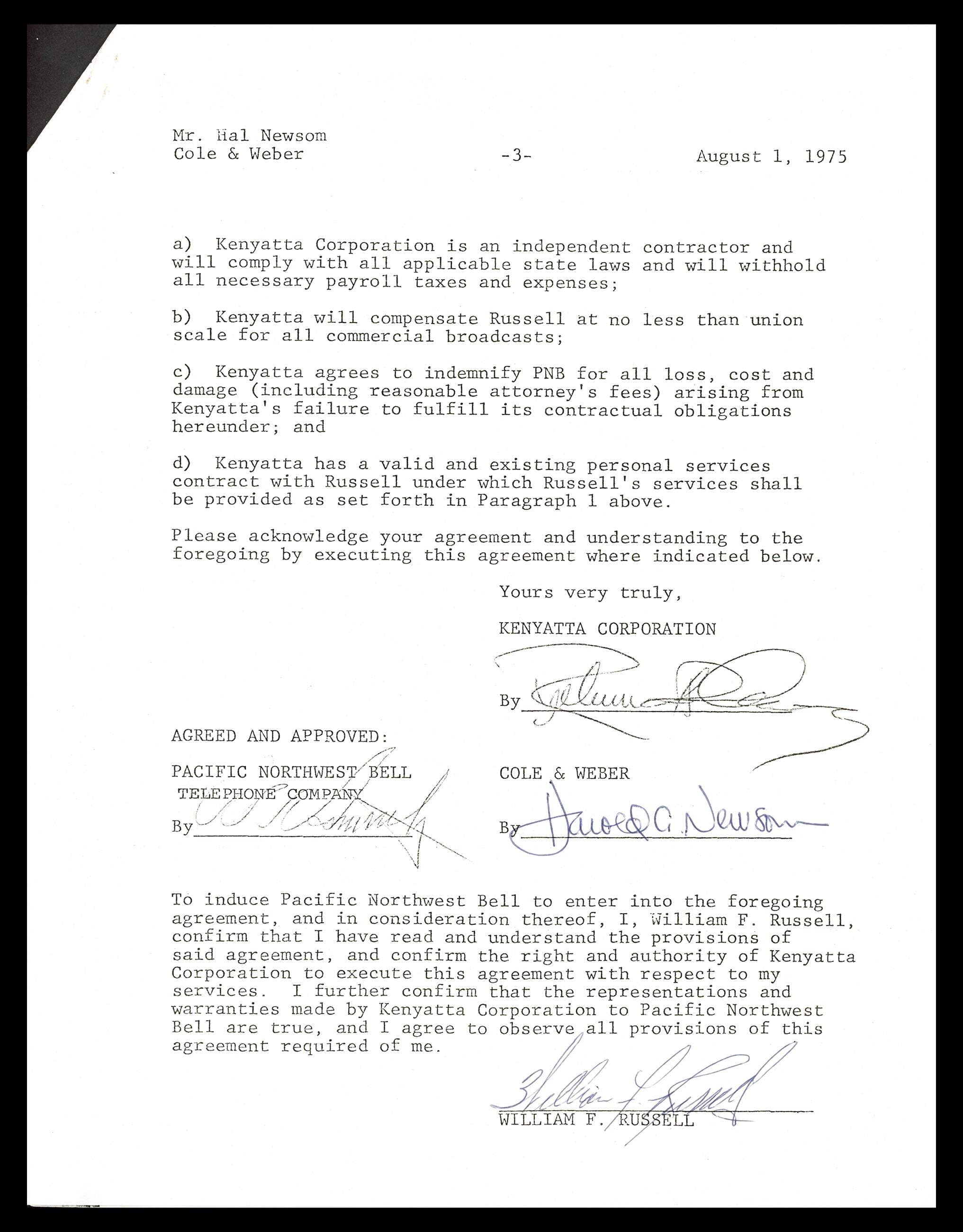 Bill Russell Autographed 1975 TV Contract Boston Celtics Beckett BAS # ...