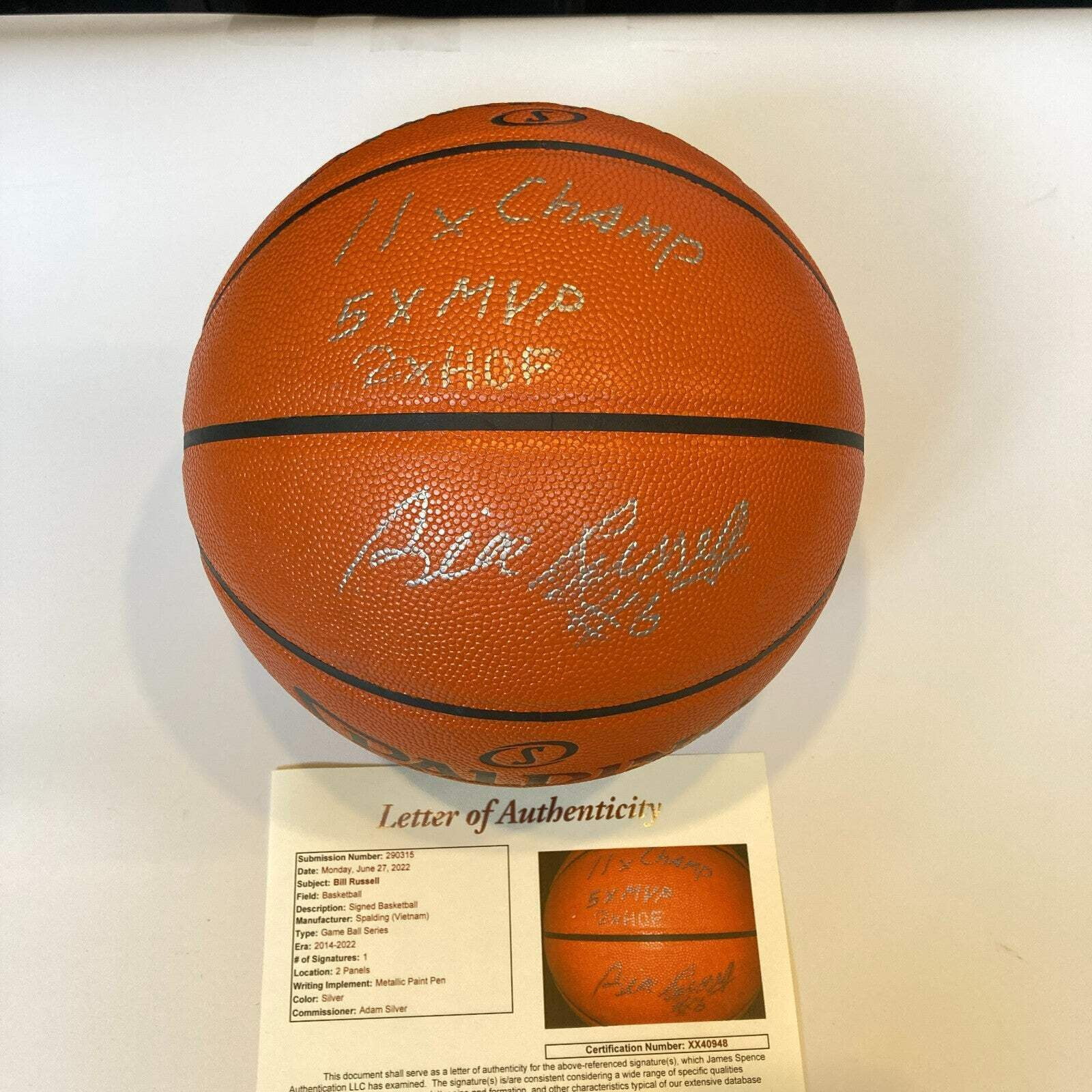 Bill Russell Signed Heavily Inscribed STATS Official NBA Game ...