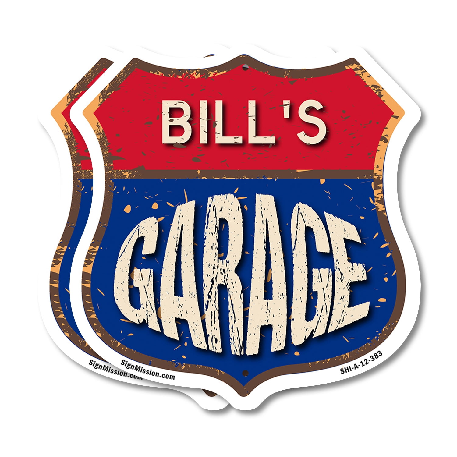 Bill's Garage (2 Pack) 12 inch X 12 inch Shield-Shaped Rust-Free ...