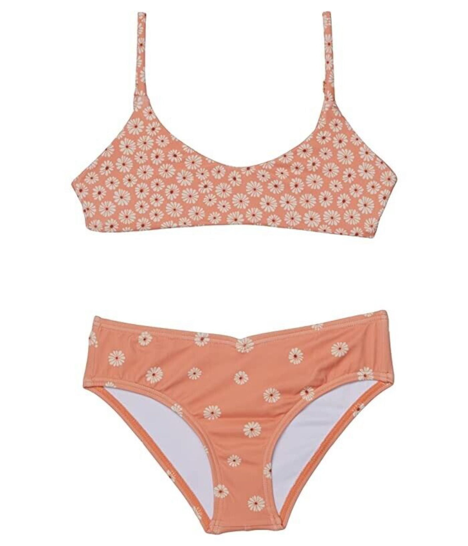 Billabong Bikini Top Girl 8 Peach Floral Print Stretch Two-Piece ...