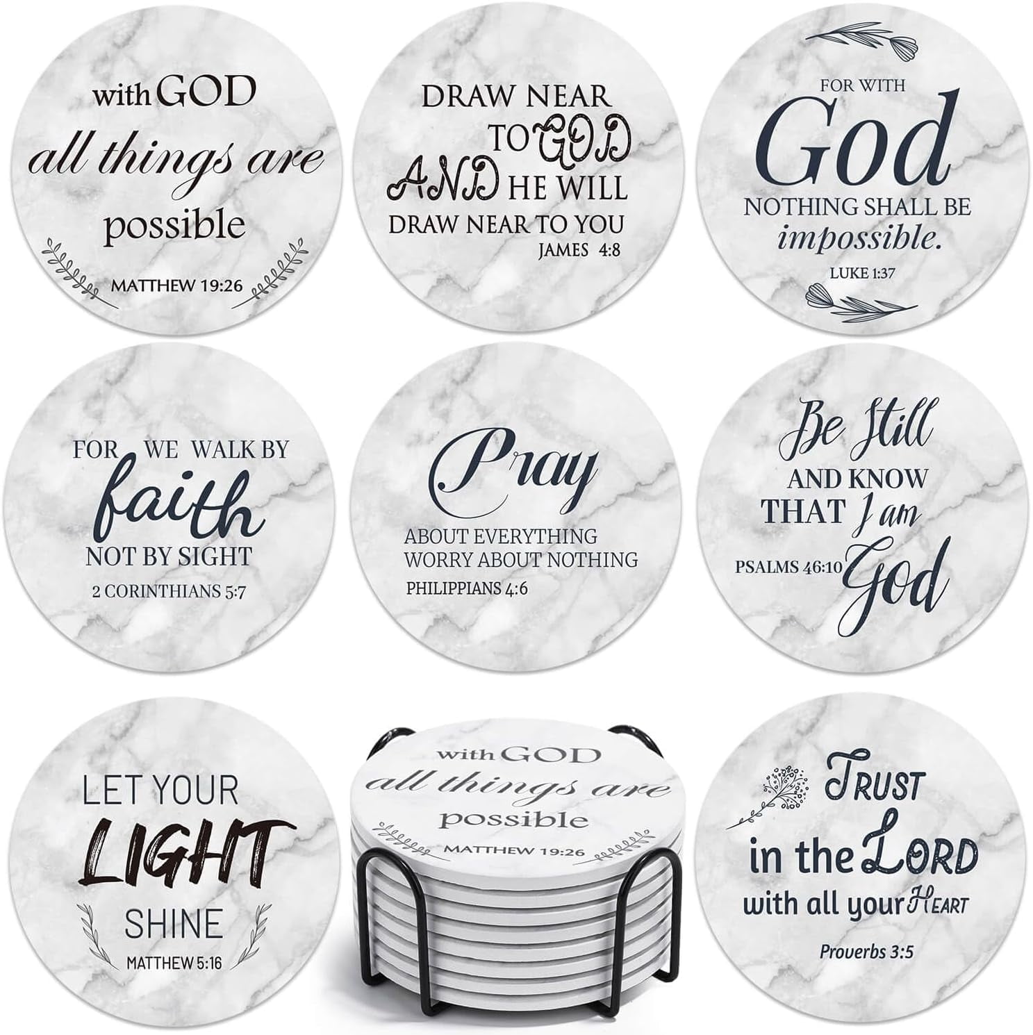 Billbotk Ceramic Coasters with Bible Verses, Coasters Set of 8 with ...