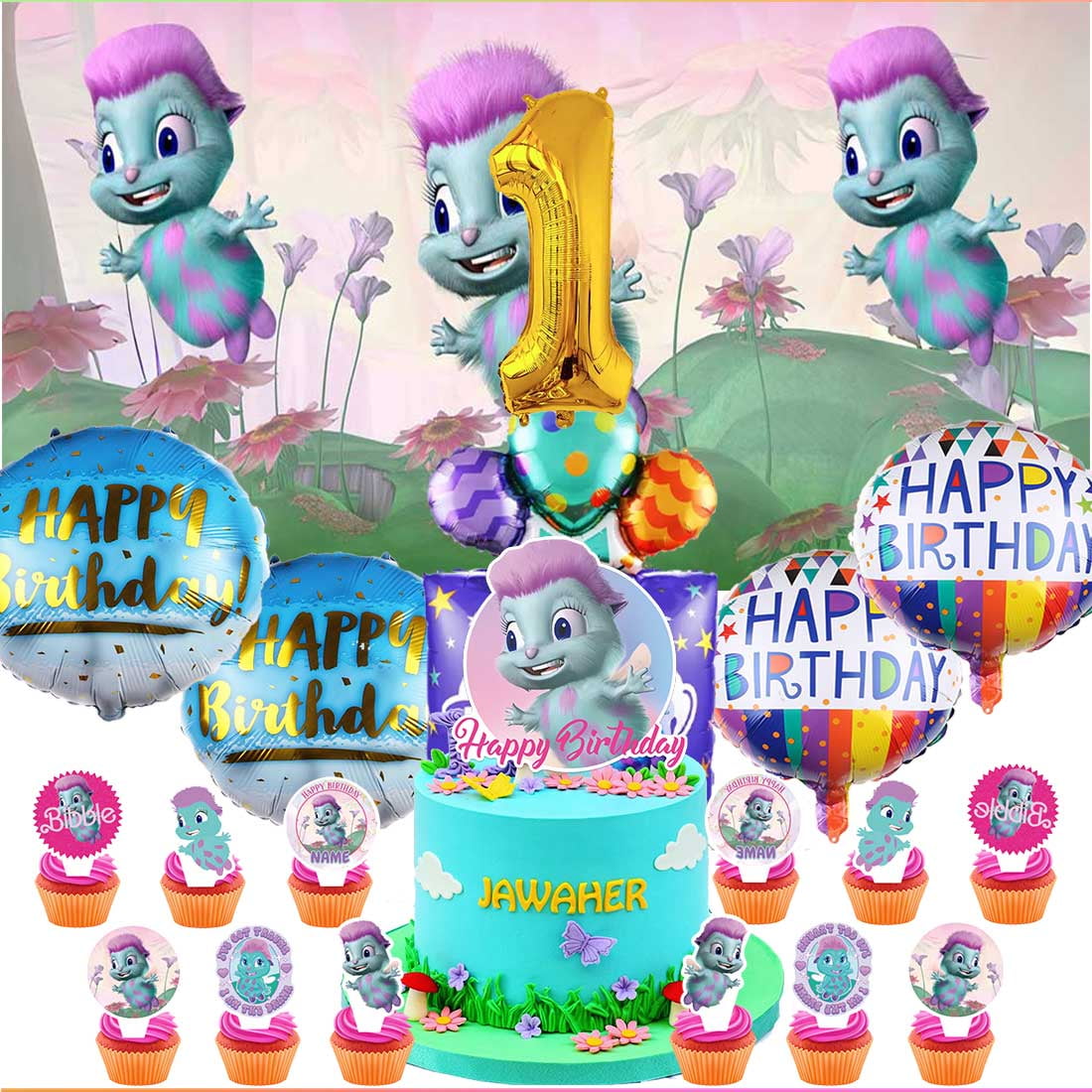Bille Party Supplies Decor 1st Kit Balloons Birthday Cake Topper Banner ...
