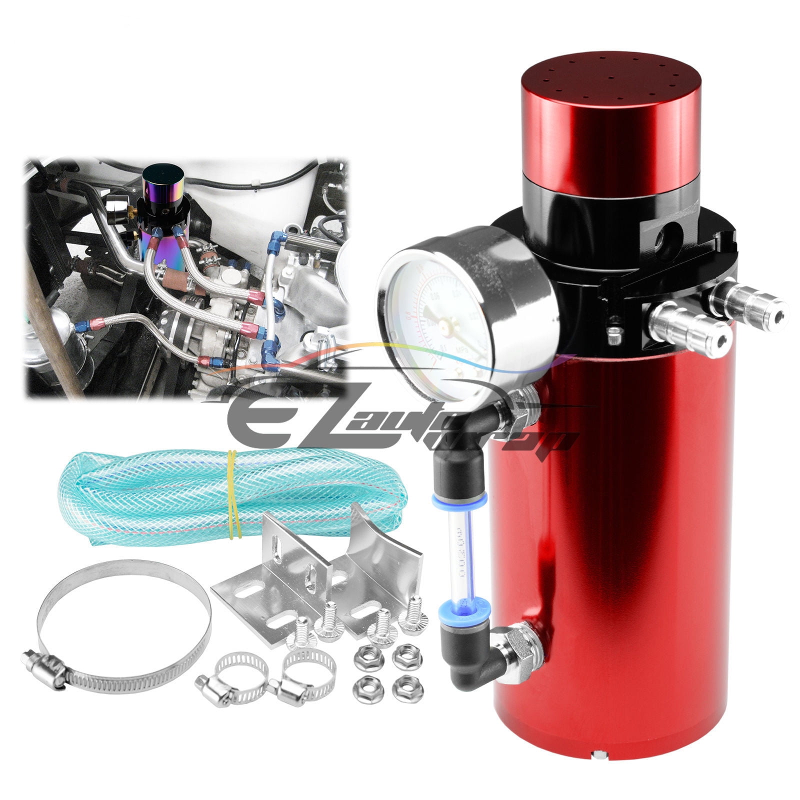 Billet Aluminum Engine Oil Catch Tank Can Reservoir Breather Flow Gauge ...