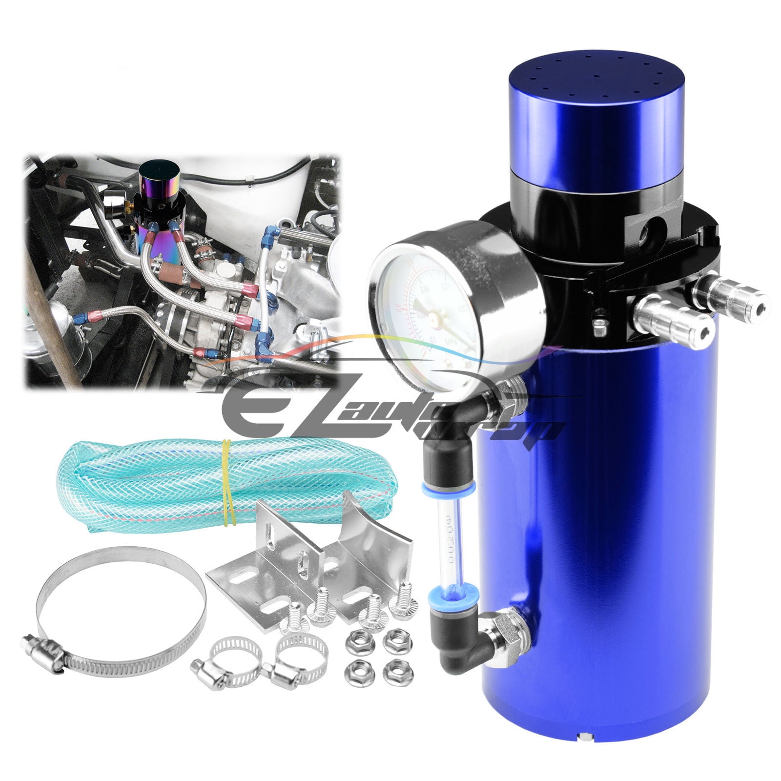 Billet Aluminum Engine Oil Catch Tank Can Reservoir Breather Flow Gauge ...