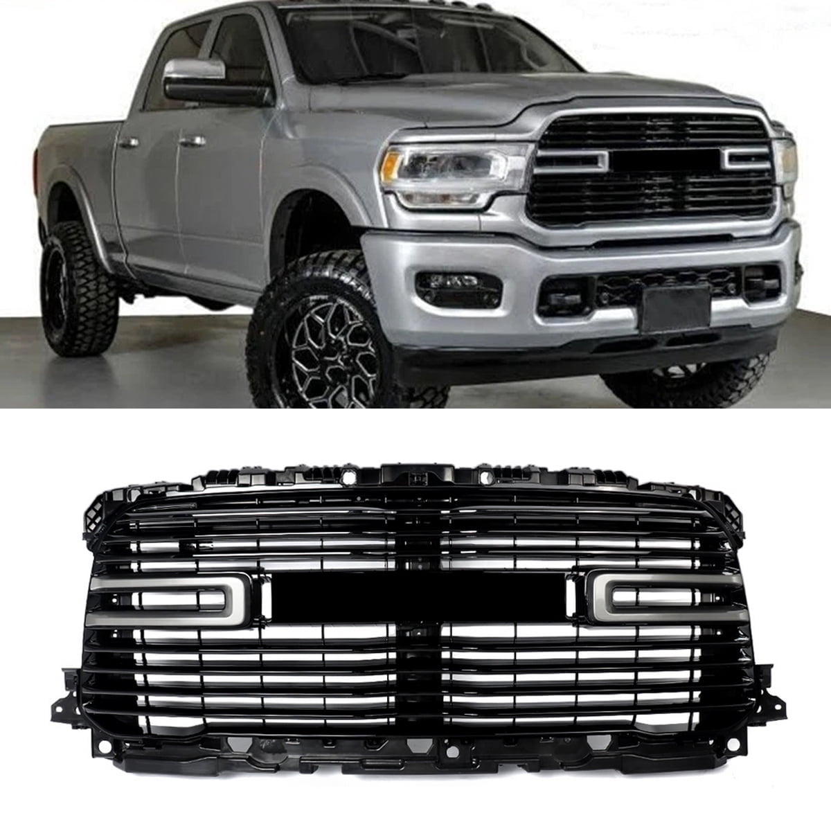 Billet Silver Metallic & Black Front Bumper Grille Assembly Compatible ...