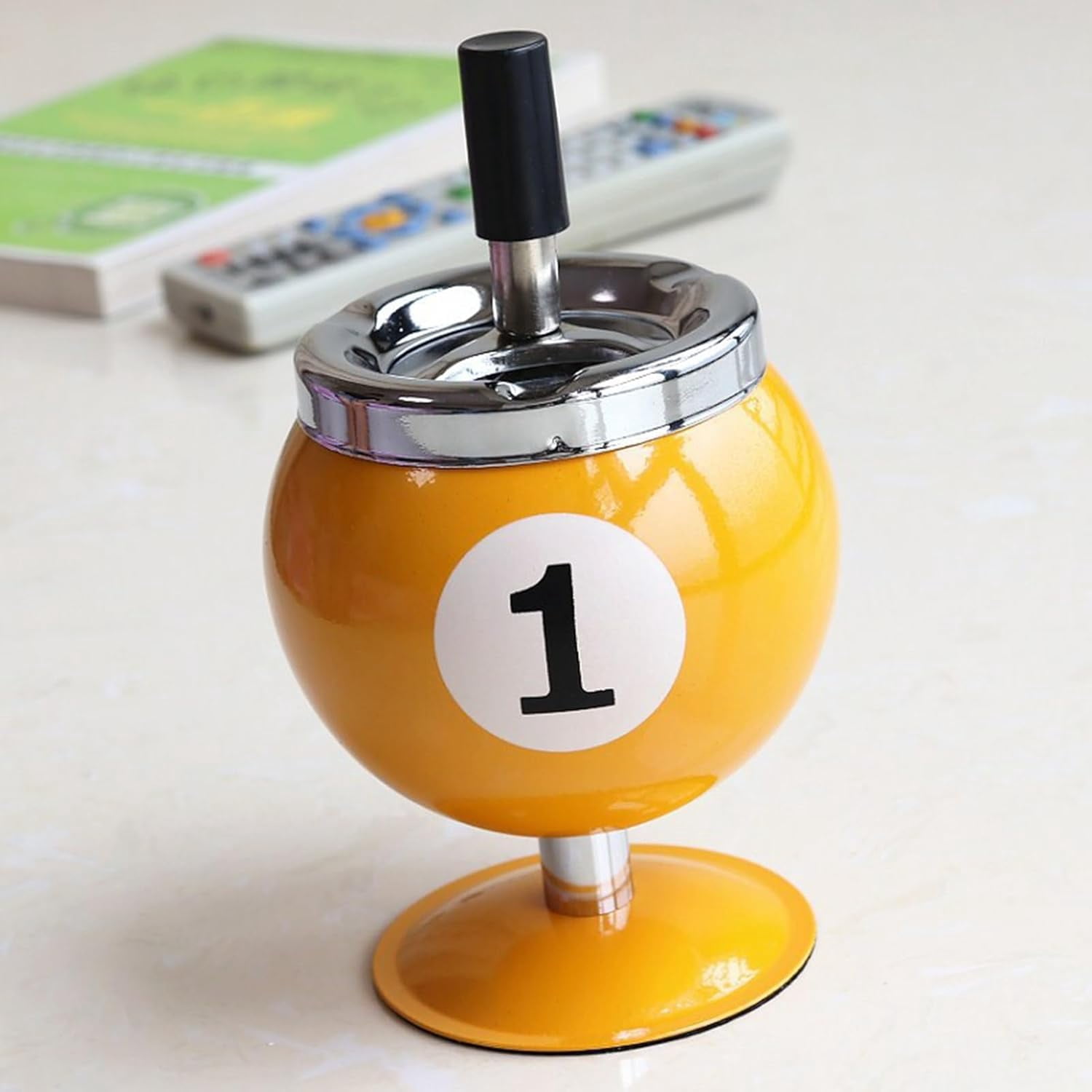 Billiard Ball Ashtray with Lid, Metal Windproof Cigarette Ash Holder ...
