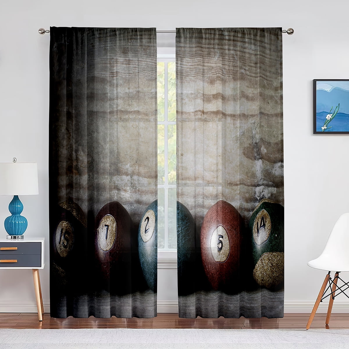 Billiard Balls Snooker Contest Entertainment Game Tulle Curtains for ...