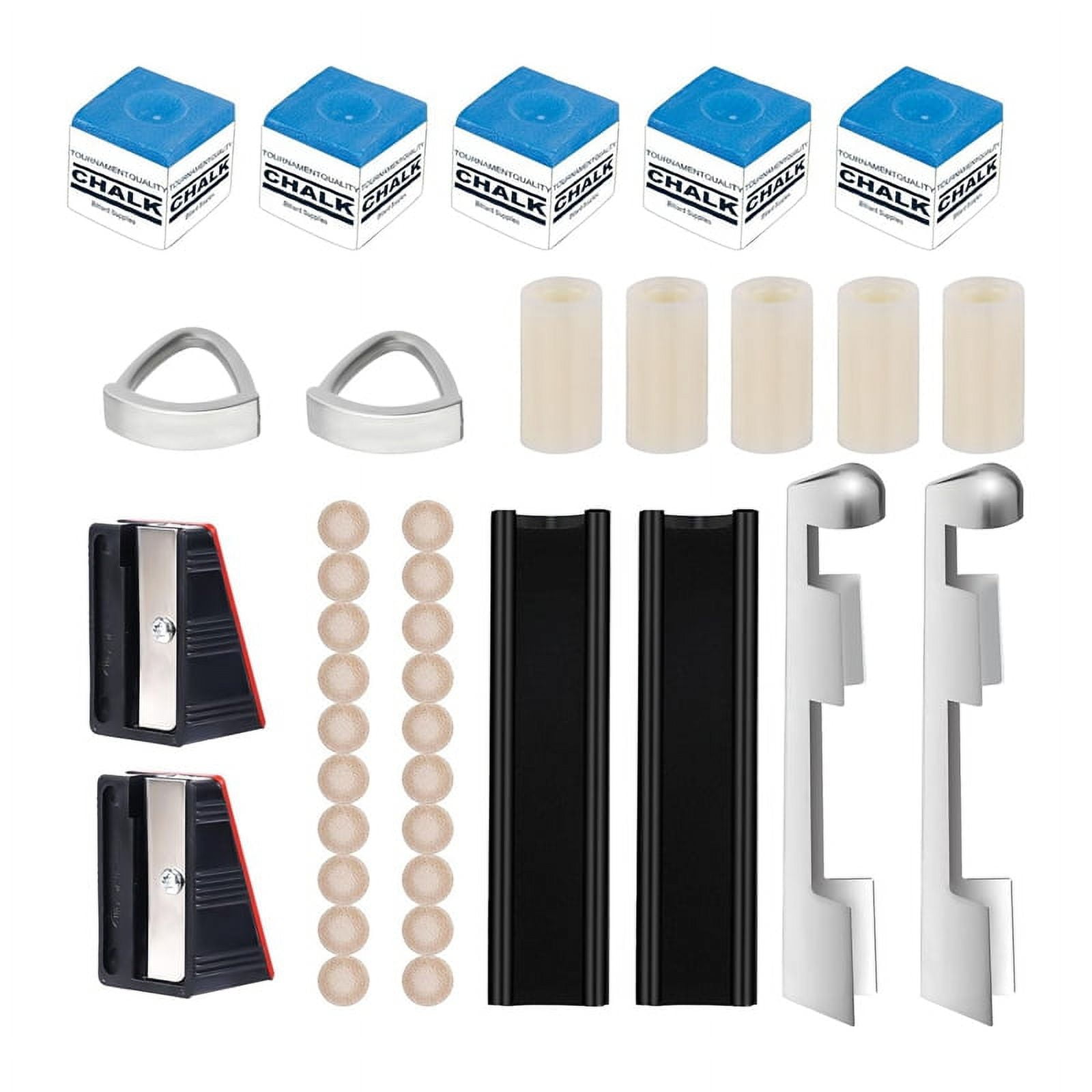 Billiard Cue Repair Kit, 2 Cue Tip Clamps 20 Cue Tips 2 Shapers 5 Chalk ...