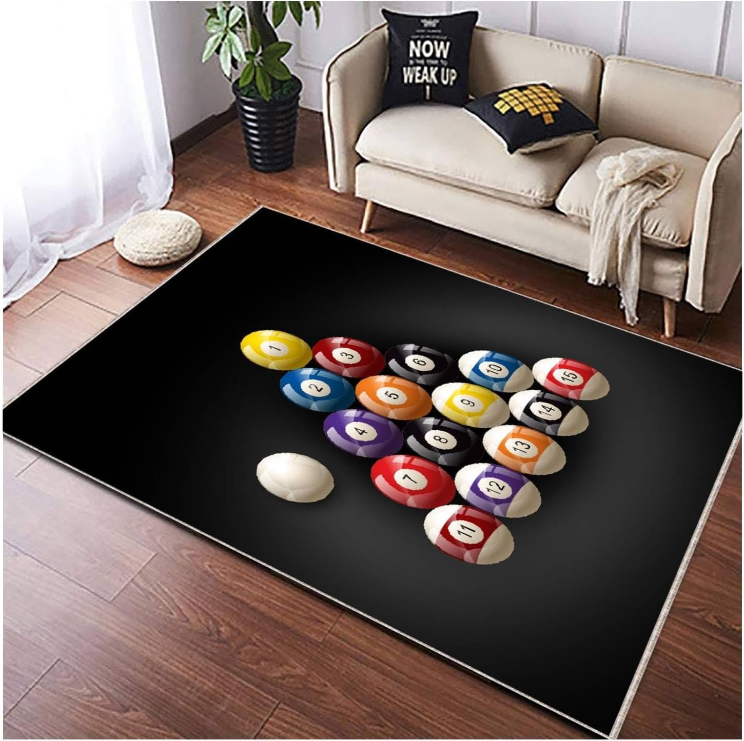 Billiard Or Pool Area Rugs, Pool Balls Playin Room Kids Rug, Non-Slip ...